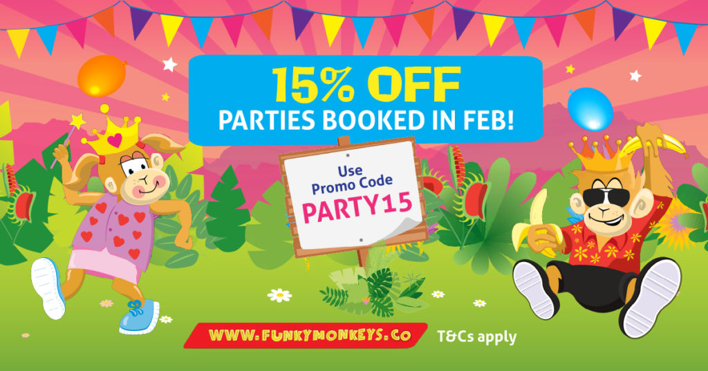 Funky Monkeys - 15% Off Parties Booked in February with Promo Code PARTY15
